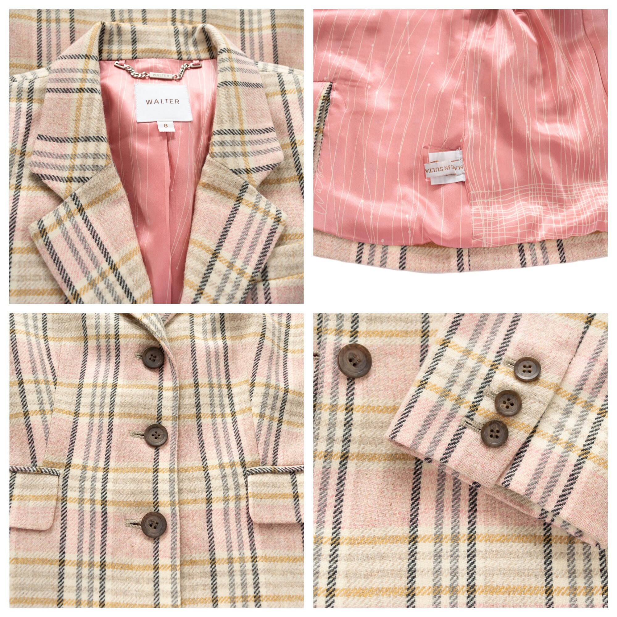 Walter Cream Pink Plaid Jacket, Vintage 90s, Size 8 - Etsy