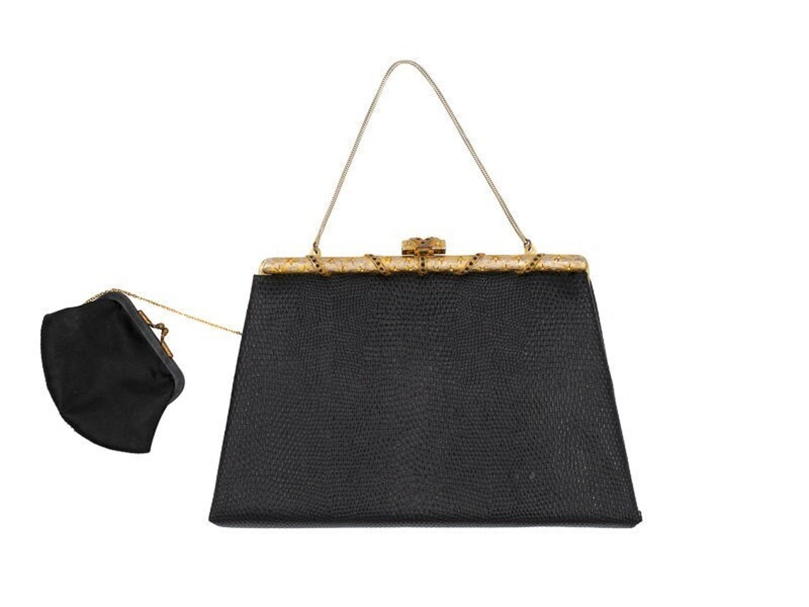 After Five Black Faux Reptile Clutch Purse, Vintage 50s, Small - Etsy
