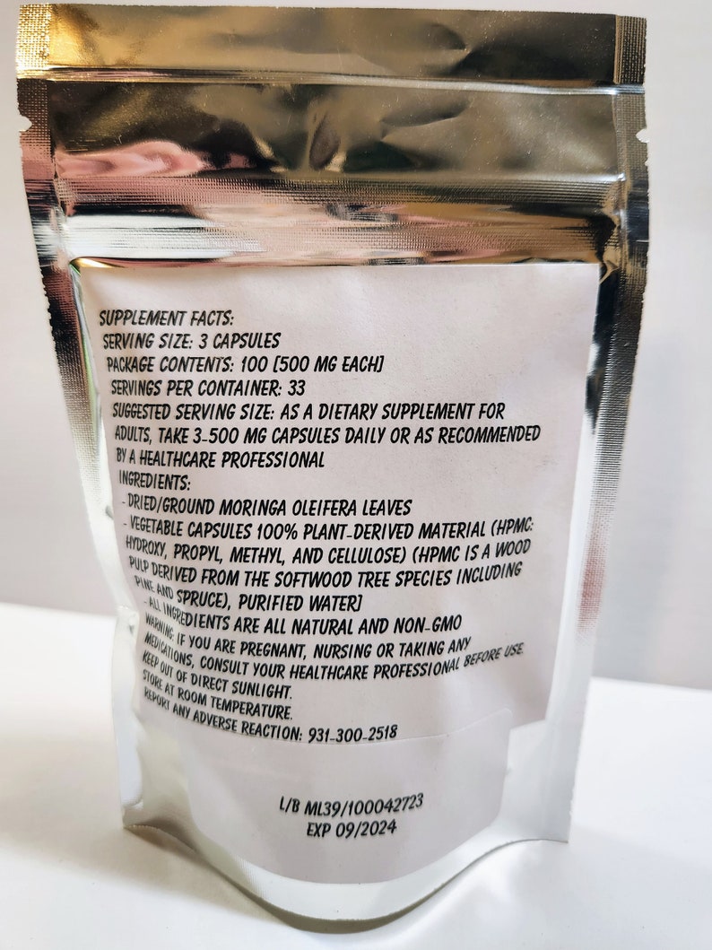 Moringa Oleifera Leaf Powder Capsules Non GMO - ALL NATURAL! - Made ...