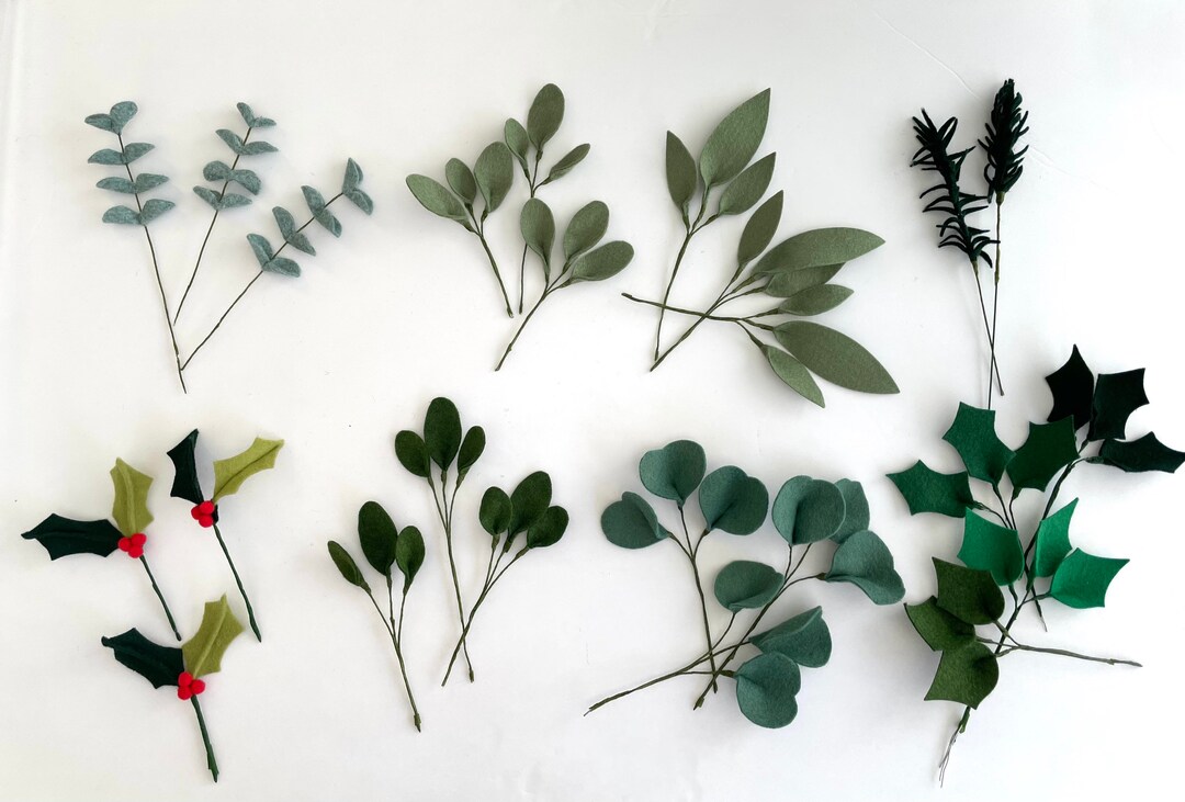 Handmade Felt Leaf Sprigs, Holiday Eucalyptus Decor, Gift Wrap Add-on ...