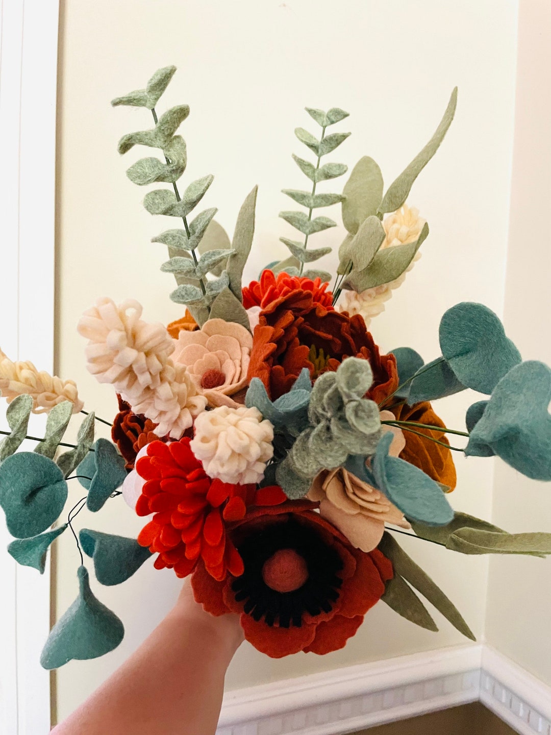 Orange Rust Flower Bouquet Felt Flower Bouquet Faux Flower - Etsy