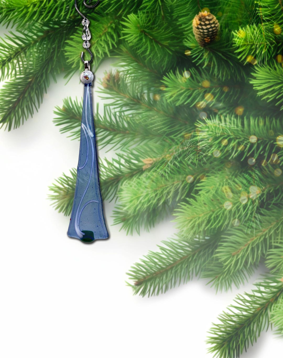 01_small Blue Fused Translucent Glass Christmas Tree With Glass ...