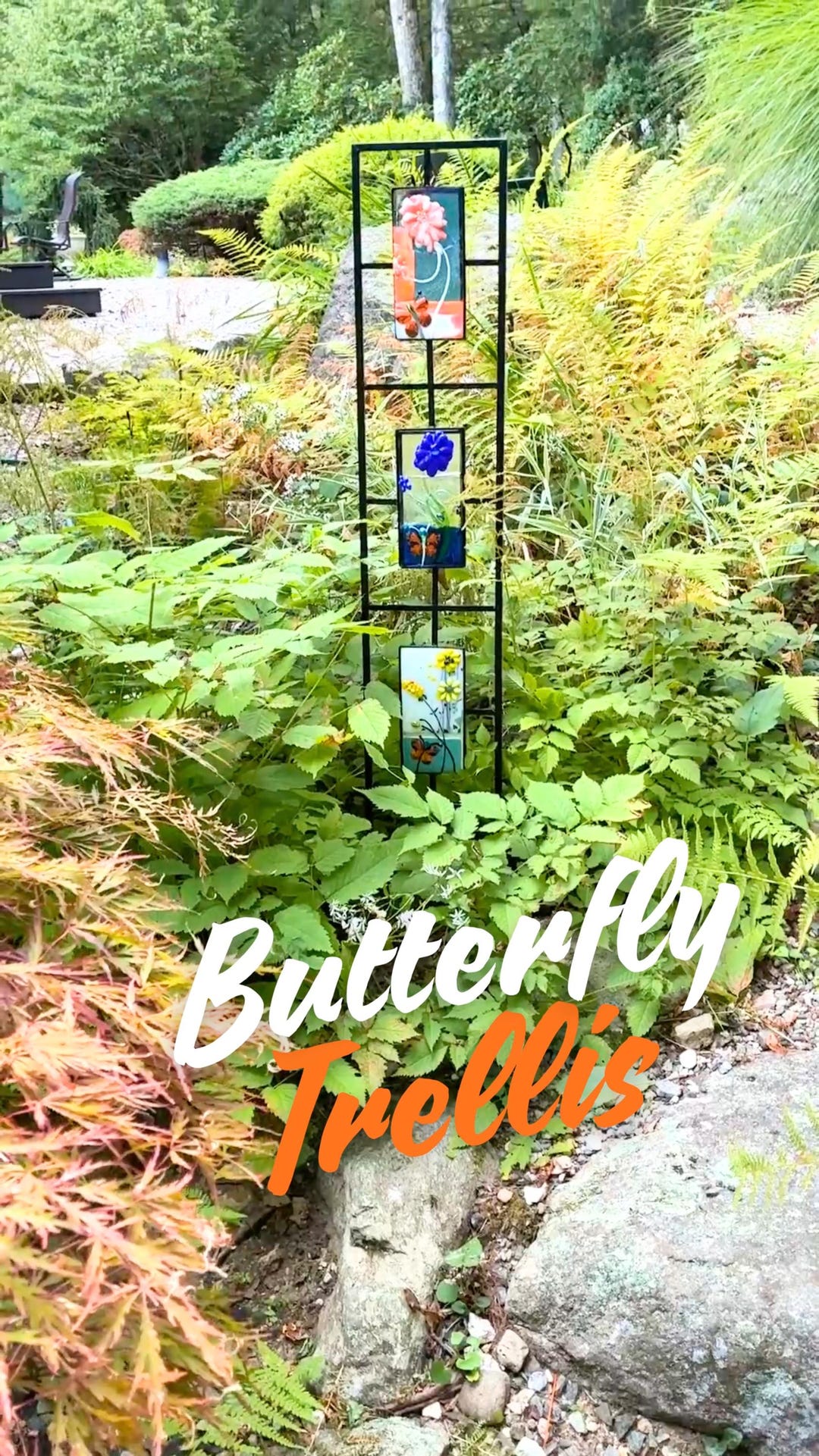 Fused Glass Butterfly Trellis: Handcrafted Garden Art With Colorful ...