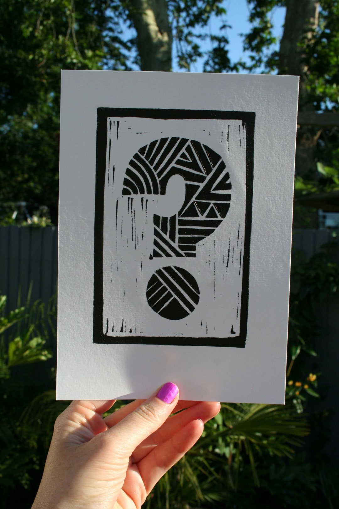 Question Mark Lino Print Original Linocut Print in Black and White 15 X ...