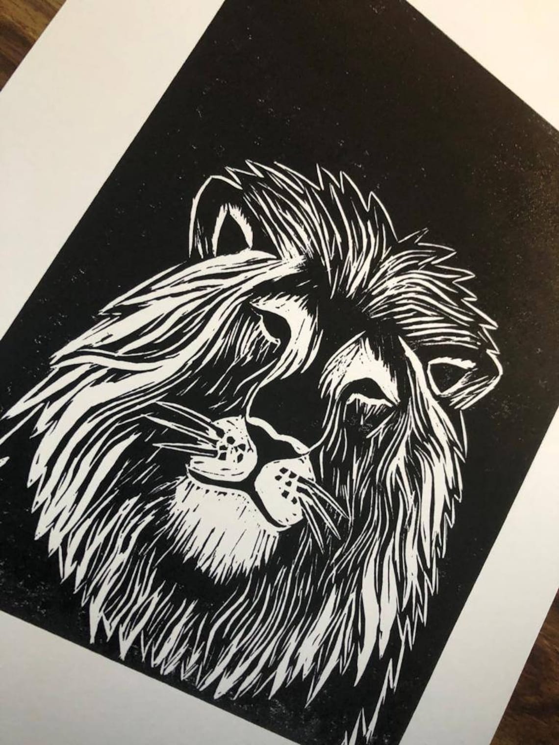 Lion Lino Print | Animal Passport Original Linocut Print in Black and ...