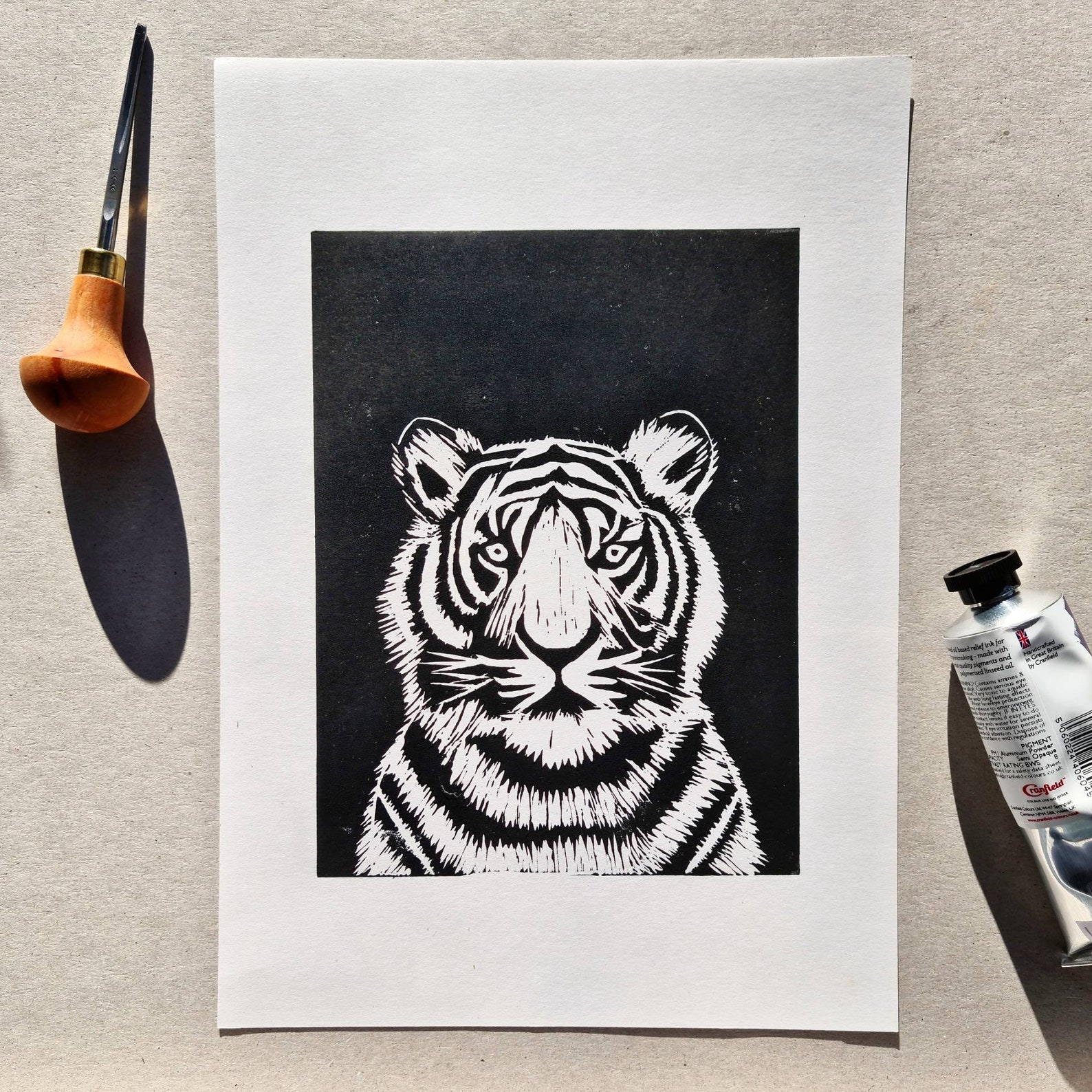 Tiger Lino Print | Animal Passport Original Linocut Print in Black and ...