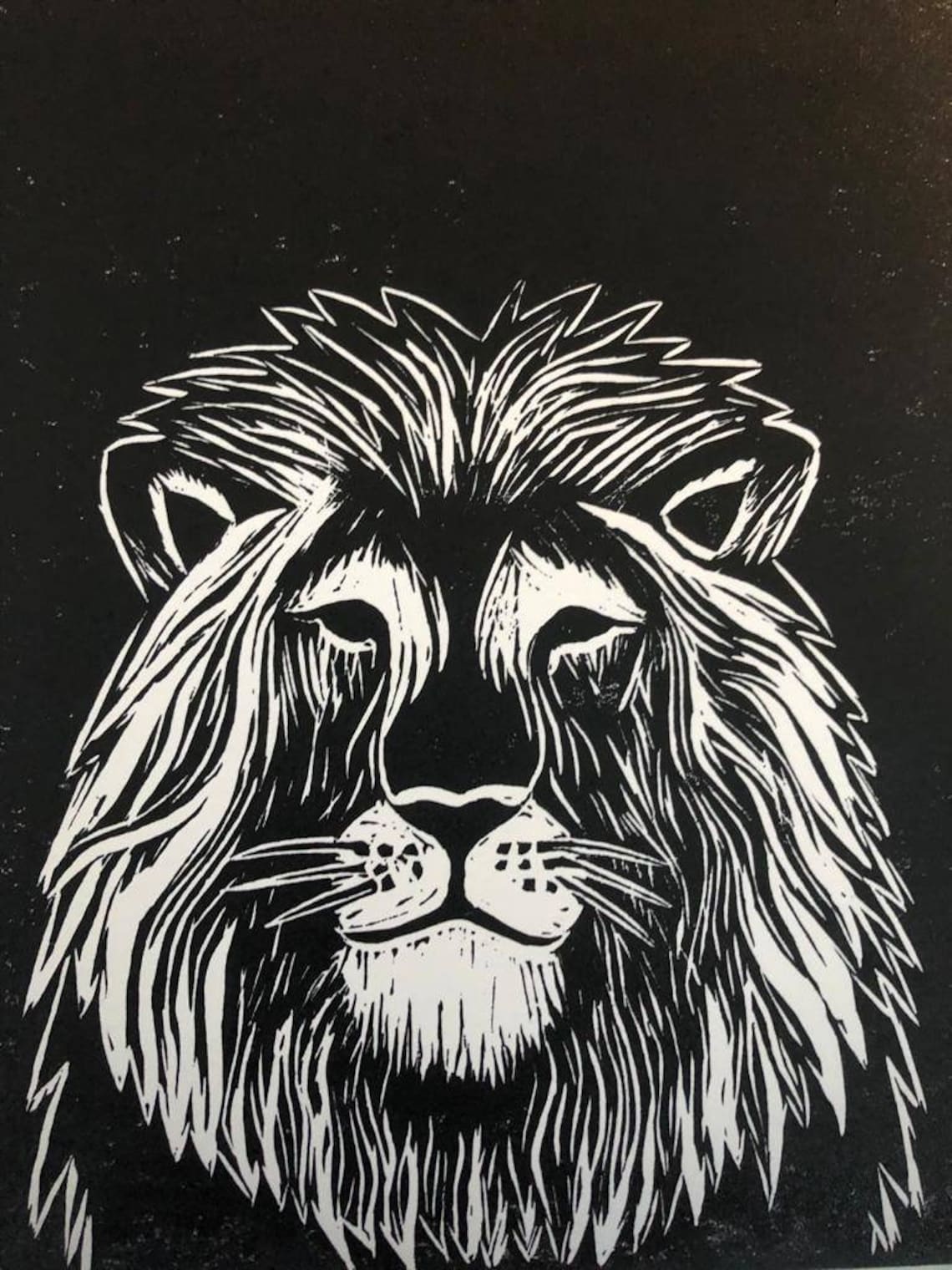 Lion Lino Print | Animal Passport Original Linocut Print in Black and ...
