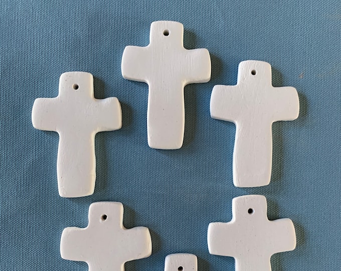 6 Bisque Crosses Ready to Paint Handmade Ceramic Cross Ornaments ...