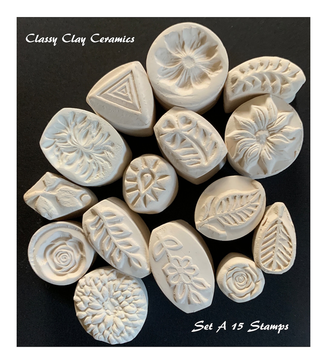 15 Pottery Stamps, Handmade Bisque Stamps, Ceramic Clay Stamps, Polymer ...