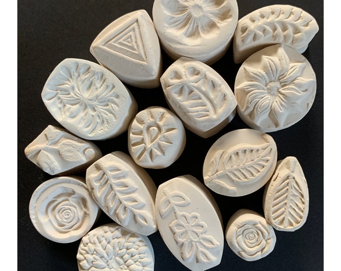 15 Pottery Stamps, Handmade Bisque Stamps, Ceramic Clay Stamps, Polymer ...