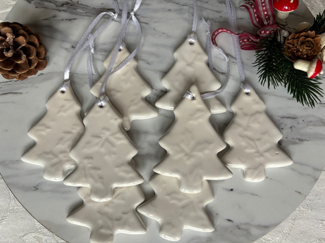 Ceramic White Christmas Tree Ornaments 2X Gifts Holly Leaf - Etsy