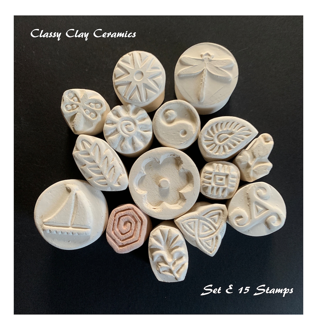 15 Pottery Stamps, Handmade Bisque Stamps, Ceramic Clay Stamps, Polymer ...