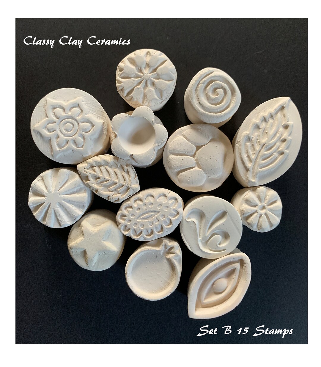 Handmade Bisque Pottery Stamps: Clay & Polymer Clay, Set B (15pc) - Etsy