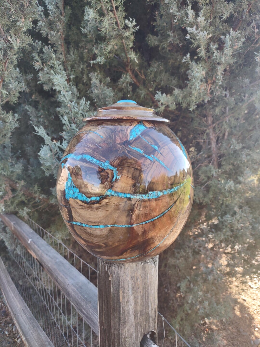 Pistachio Urn With Threaded Lid / Turquoise Cabochon / Adult Ashes / Large / Cremation / Lathe ...