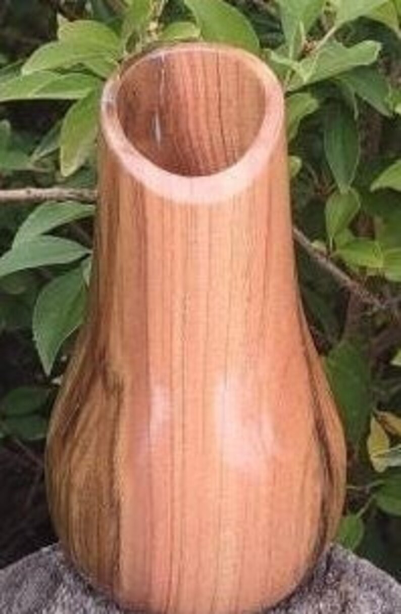 Pistachio Wood Vase With Slanted Opening / Genuine Turquoise Inlay ...