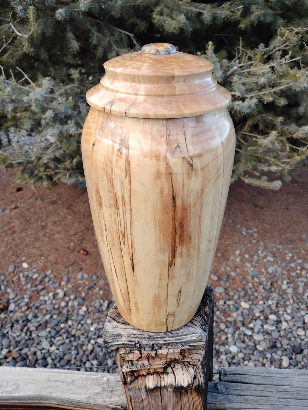 Urn, Birch Wood With Threaded Lid / "crazy Lace Agate" Cabochon / Adult ...