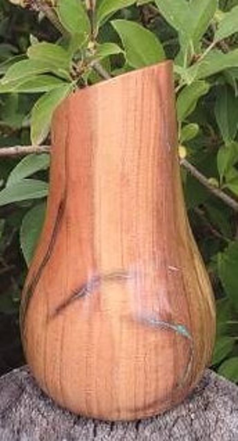 Pistachio Wood Vase With Slanted Opening / Genuine Turquoise Inlay ...