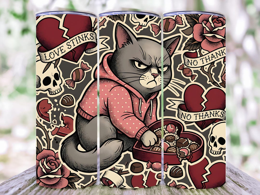 Love Stinks No Thanks Anti-valentine PNG, Angry Cat Tumbler Wrap, 20oz ...