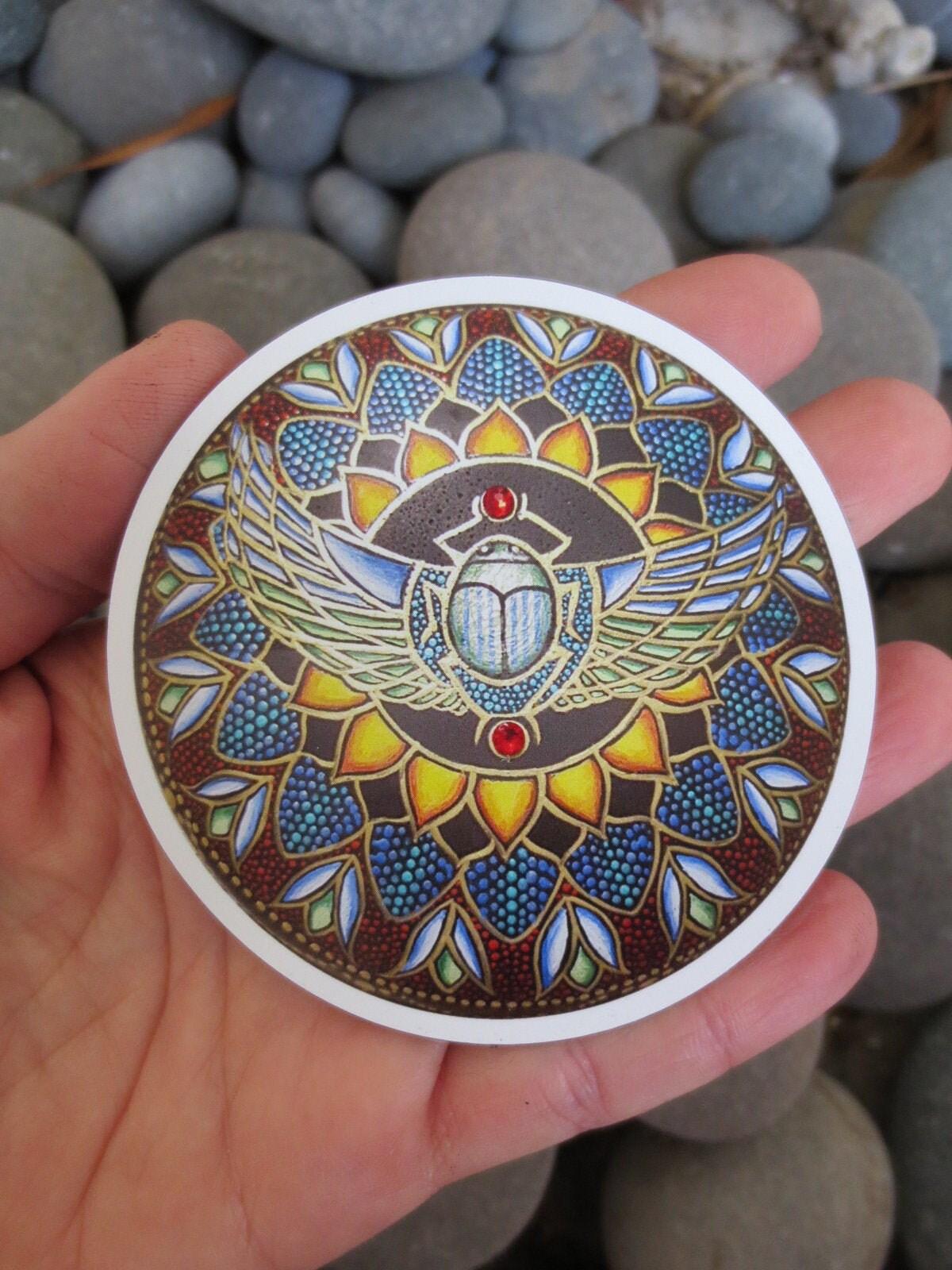 STICKER PRINT 3x3 Egyptian Scarab Dot Mandala Rock Indoor or Outdoor ...