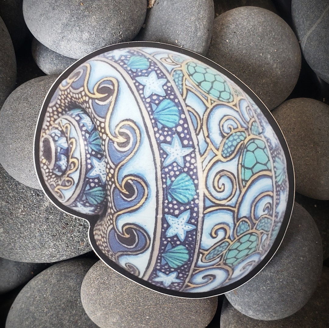 STICKER PRINT 3x3 Sea Turtle Starfish Blue Wave Mandala Shell Indoor or ...