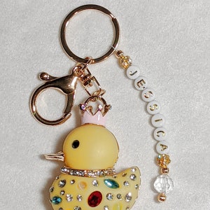 Bling Ducky Keychain Customize Your Name Disco Balls Yellow Ducky Crown ...