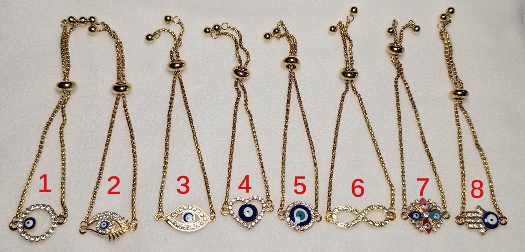 Gold Evil Eye Charm Bracelet: Adjustable Protection Amulet - Etsy