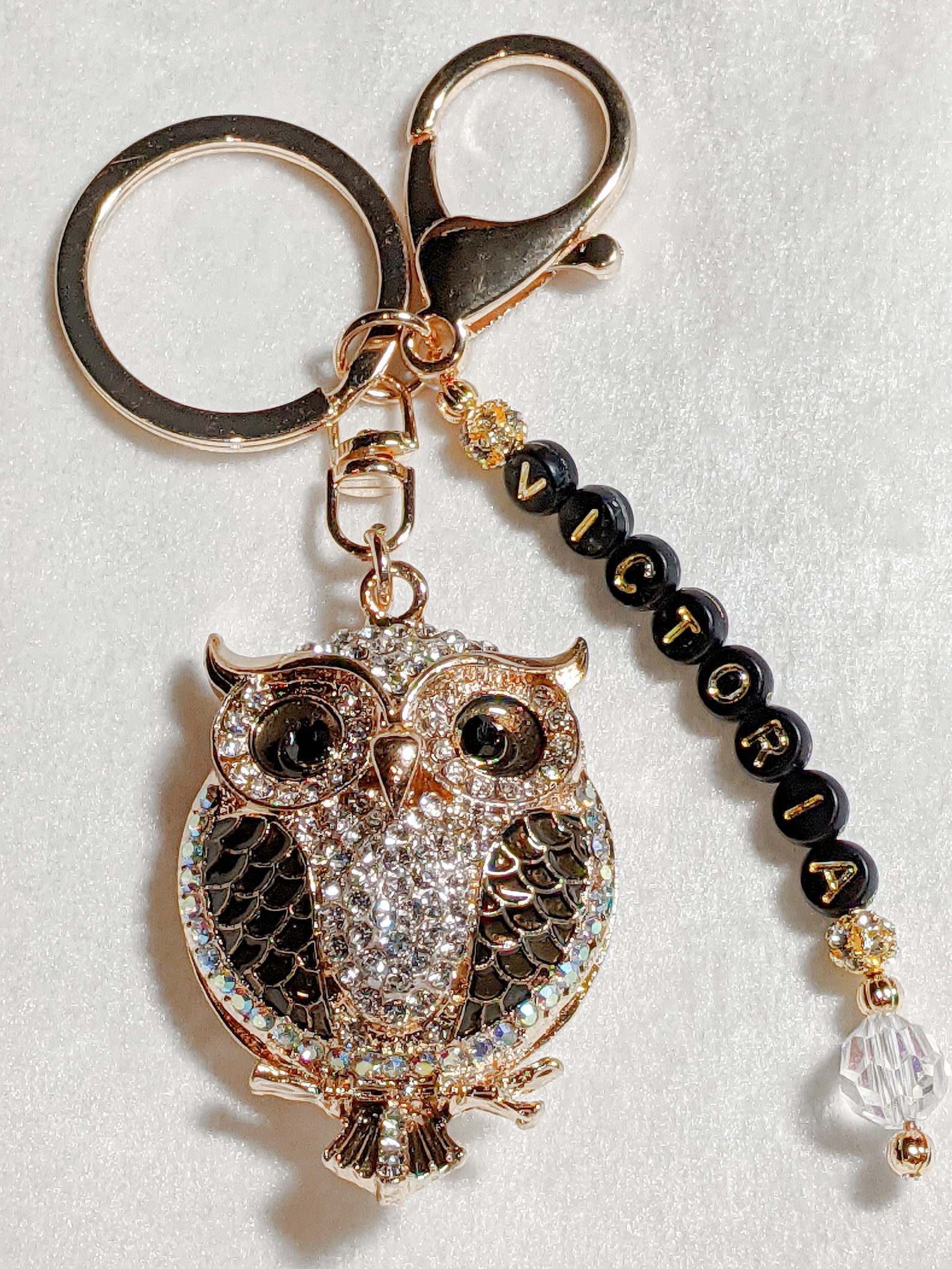 Keyring Owl Bling Black & Clear Rhinestones Customize Name - Etsy
