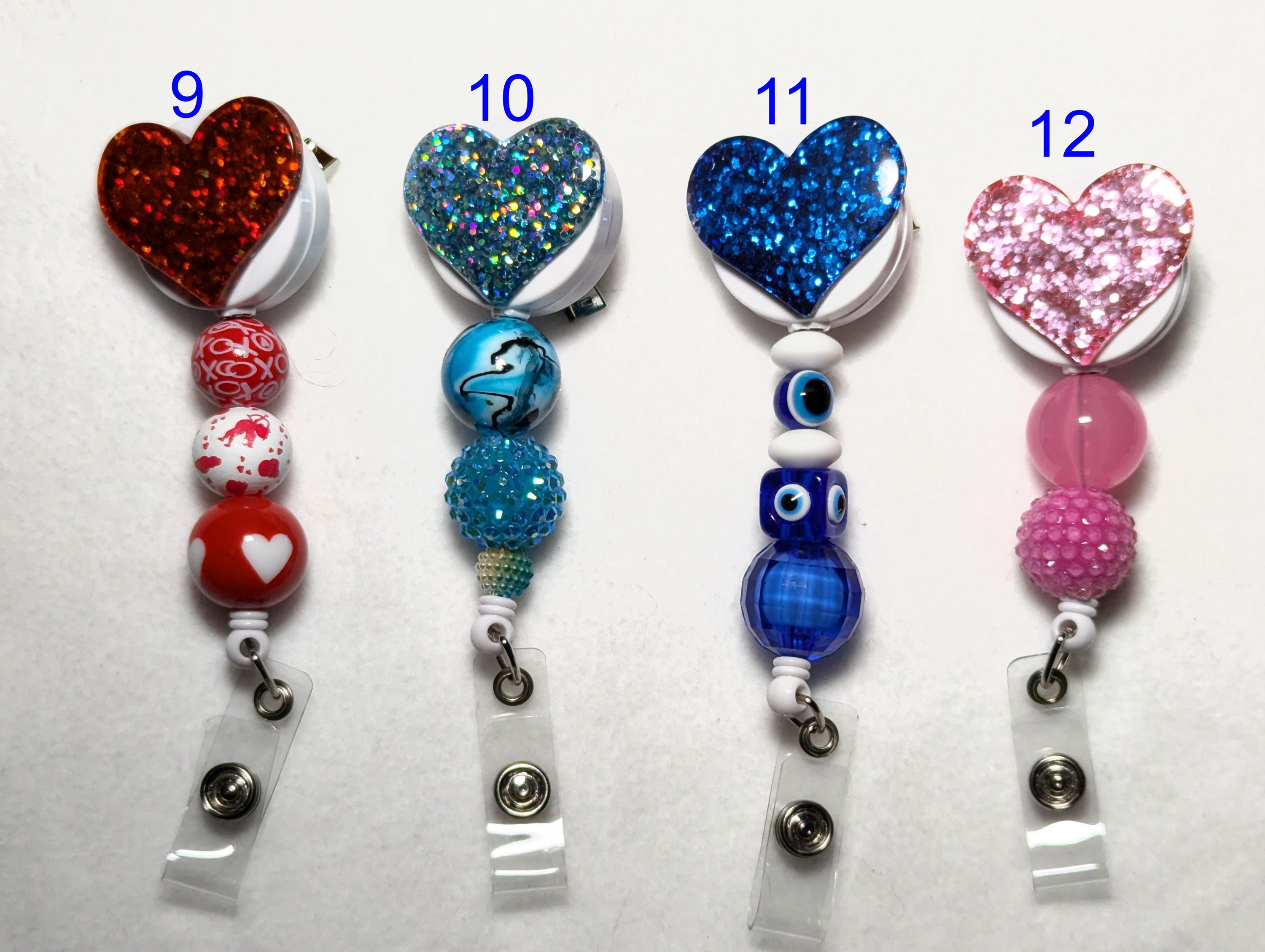 Heart Beaded Badge Reel: Retractable Bling I.D. Clip - Etsy