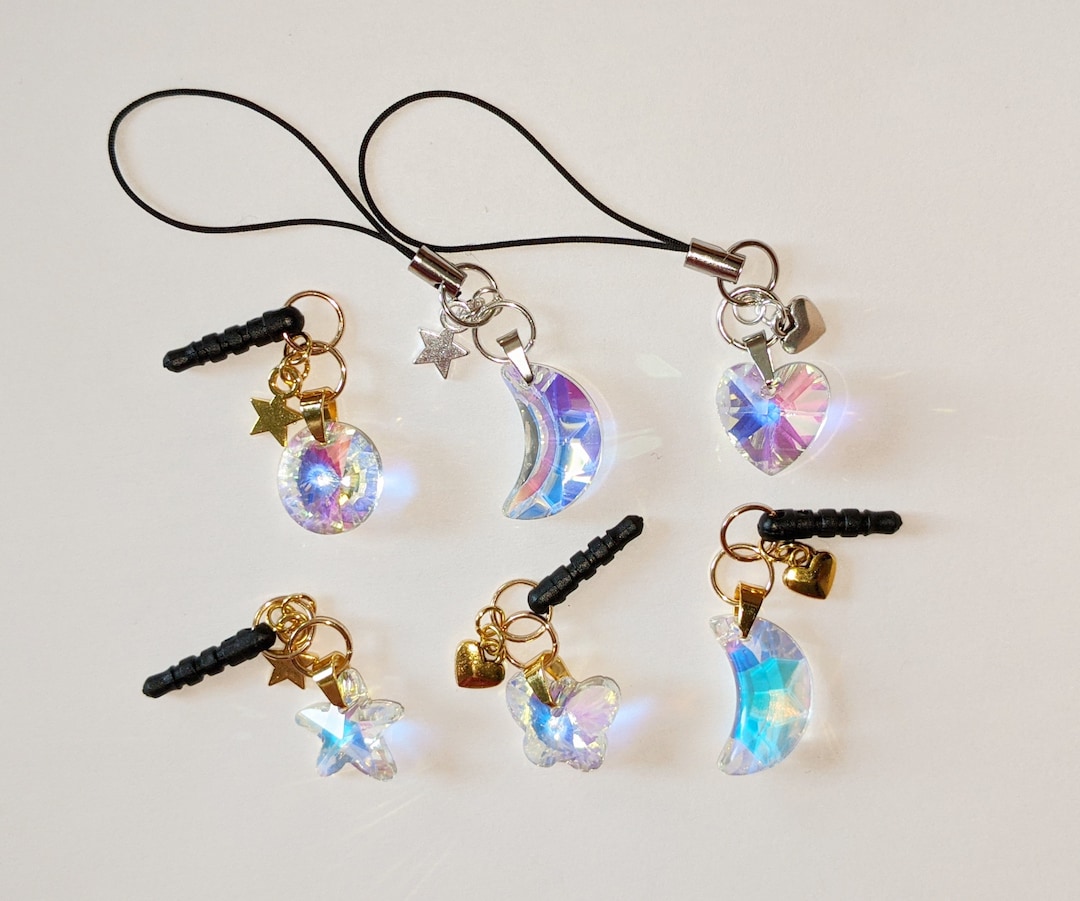 Cell Phone Charm Dust Plug 3.5mm Audio Jack or Strap AB Crystal Silver ...