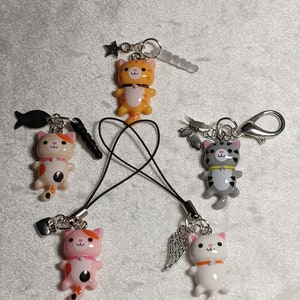 Cat Cell Phone Charm Dust Plug Keychain Zipper Pull 3.5mm Audio Jack ...