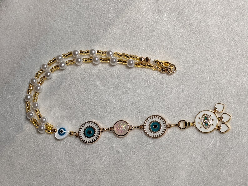 Evil Eye Car Charm Durable Handmade Pearl Beads, Hearts, Turkish Nazar ...