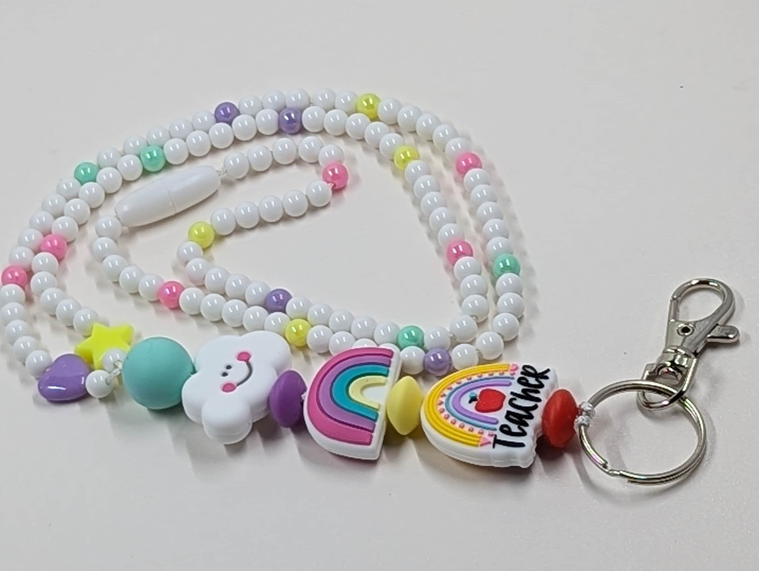 Personalized Teacher Lanyard: Boho Beaded ID Badge Holder With Break ...