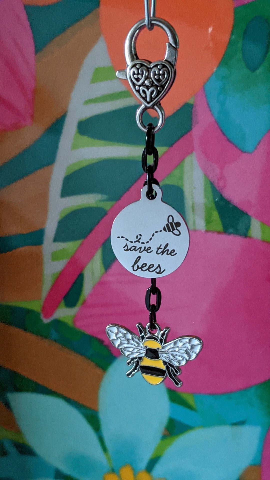 Keyring Clip/purse Clip/key Ring Clip/ Save the Bees Charm/bumble Bee ...
