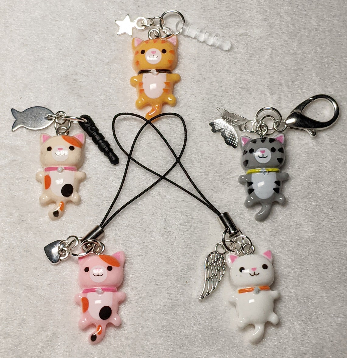 Cat Cell Phone Charm Dust Plug Keychain Zipper Pull 3.5mm - Etsy