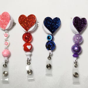 Heart Beaded Badge Reel: Retractable Bling I.D. Clip - Etsy