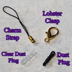Cell Phone Charm Dust Plug Keychain Zipper Pull 3.5mm Audio Jack, Clip ...
