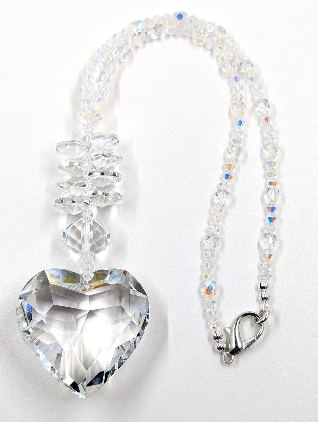 AB Crystal Heart Car Charm: Rear View Mirror Suncatcher Spring Summer ...
