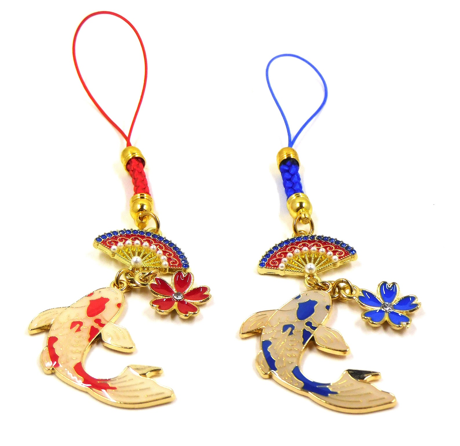 Cell Phone Charm Premium Braided Strap Red or Blue Koi Fish - Etsy