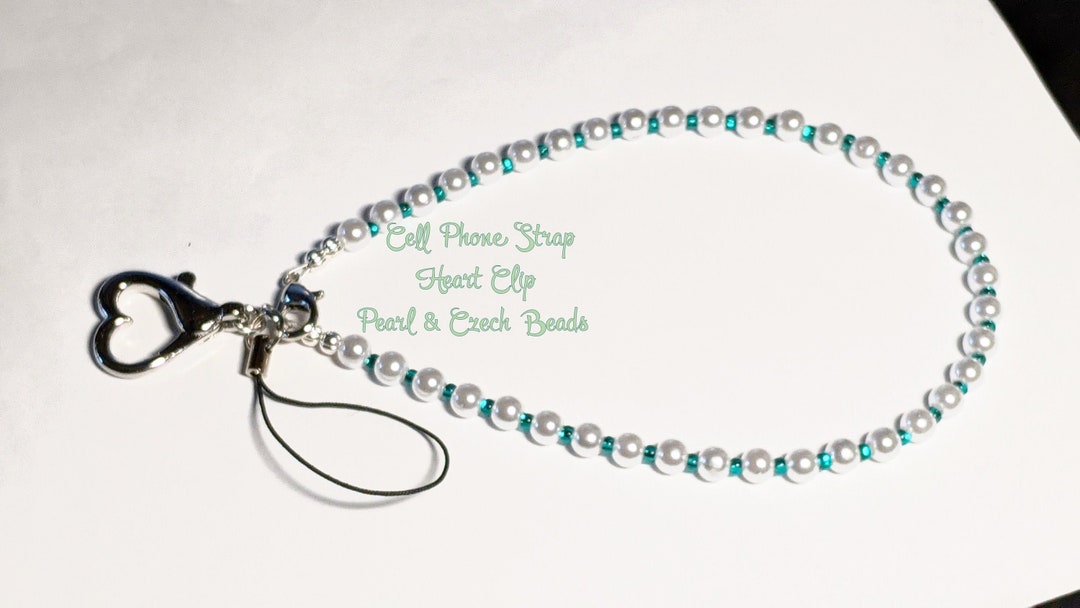 Cell Phone Strap Pearl Emerald Preciosa Teal Green Czech Glass Beads ...