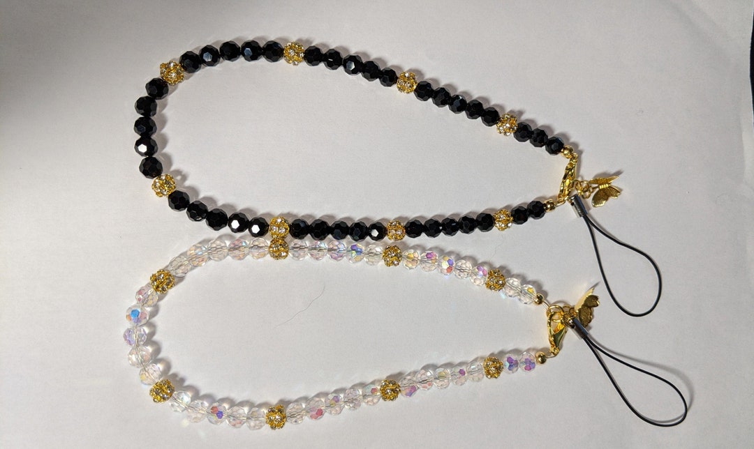 Crystal Cell Phone Strap Accessory Lanyard Holder AB 6mm Clear or Black ...