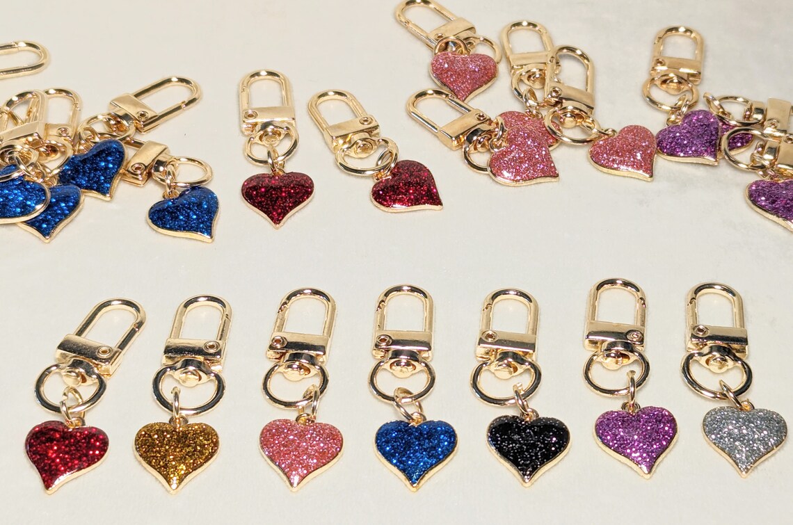 Valentine Heart Keyring: Glitter Purse Charm, Bookbag Bling - Etsy