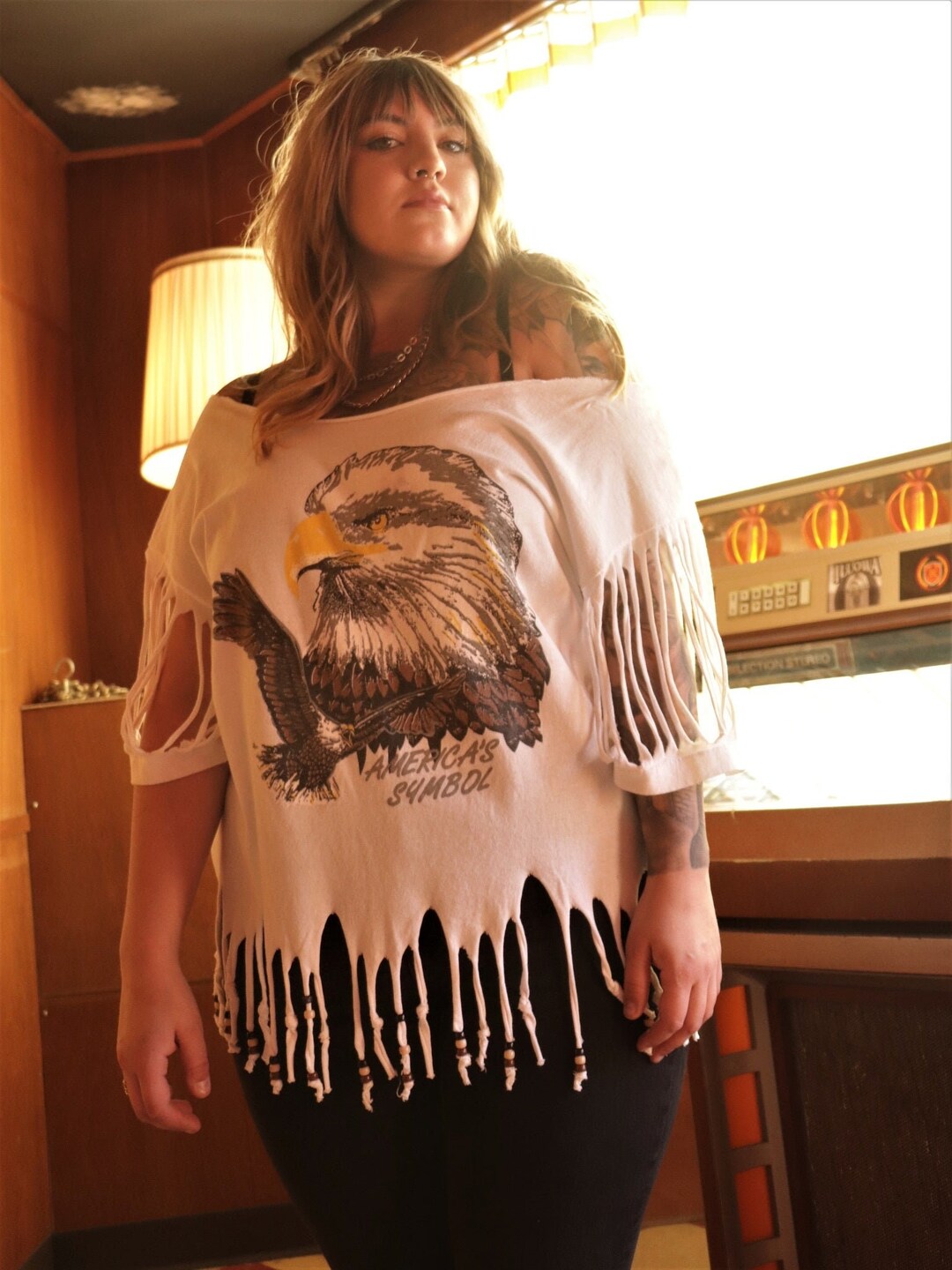 Vintage Shredded Bald Eagle Tshirt White America Biker Pride Icon ...