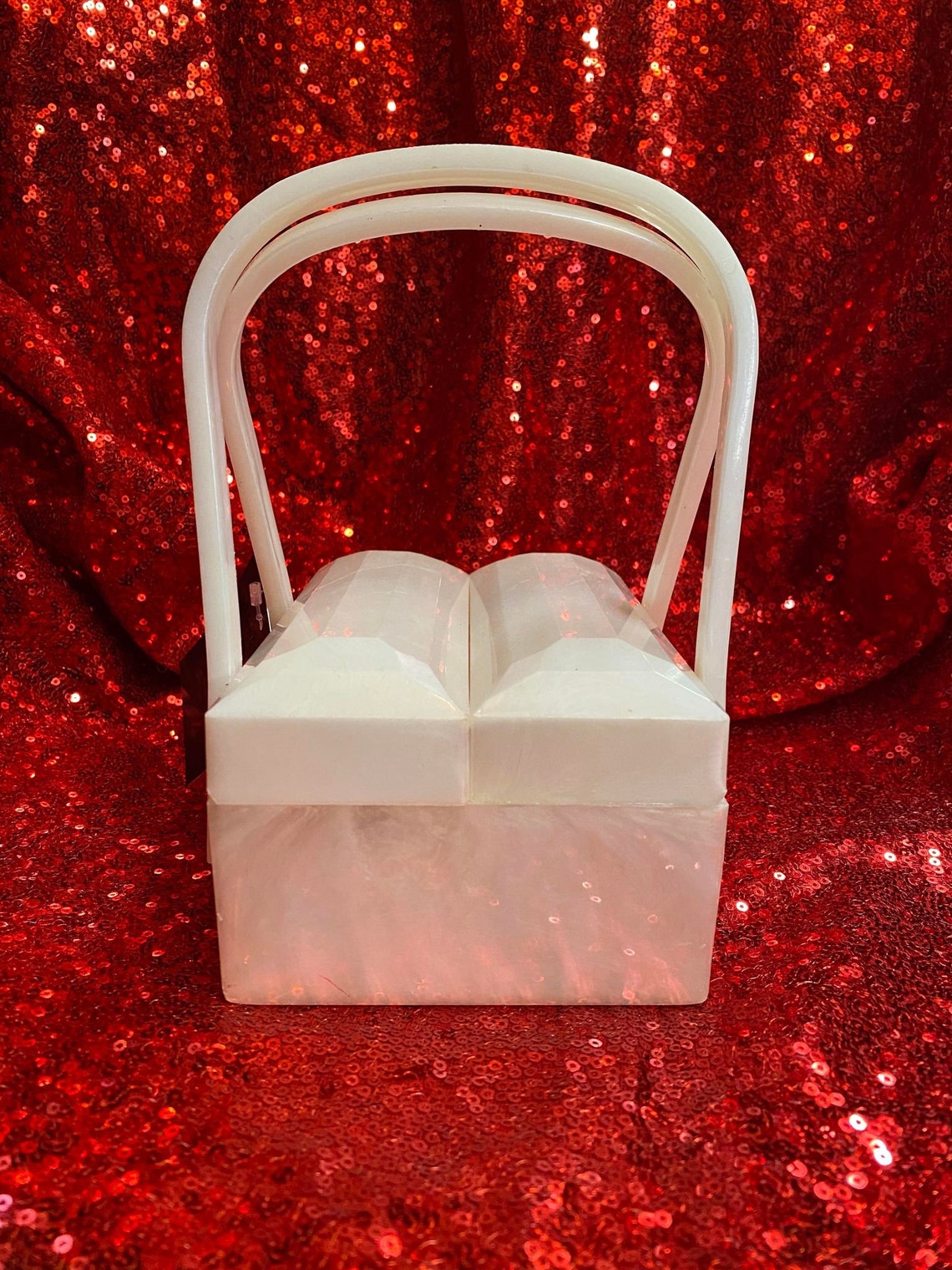 Vintage 1950's Lucite Celluloid Opaque Box Purse With Double Lucite ...