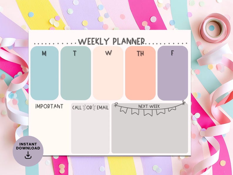 Pastel Weekly Planner Printable: Minimalist Undated Organizer (PDF/JPG ...