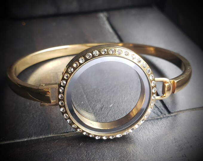 Gold Floating Locket Bangle Bracelet-large 30mm - Etsy