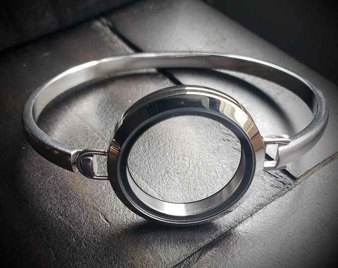 Silver Floating Locket Bangle Bracelet-30mm (large Locket)-plain Twist ...