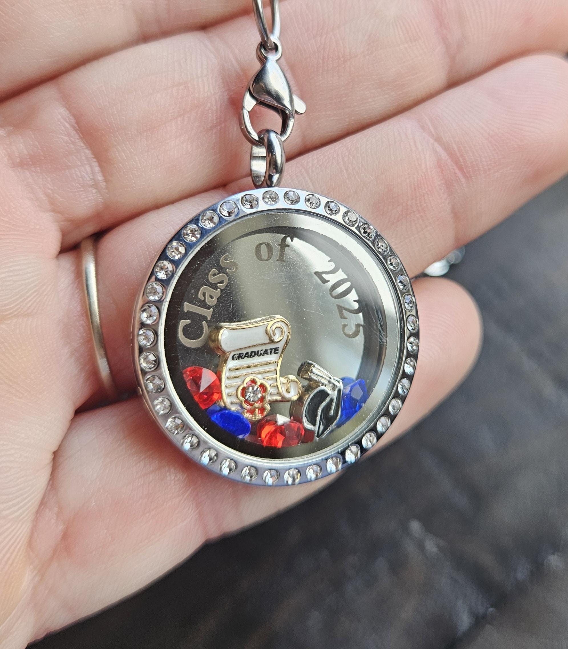 Graduation Floating Locket Necklace: Class of 2025/2026, School Colors ...