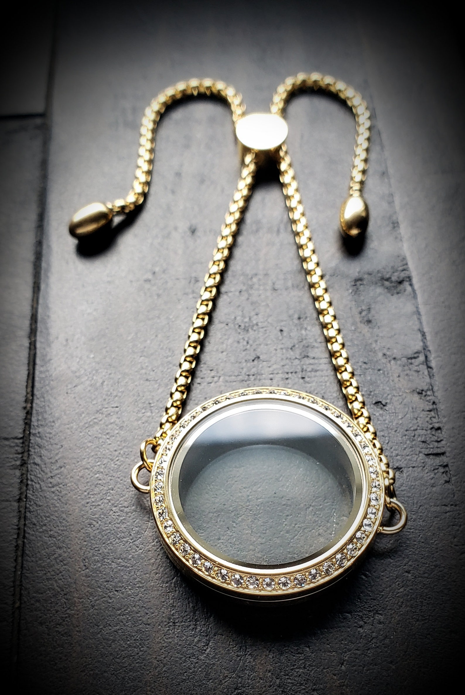 Crystal Twist Floating Locket Bracelet: Stainless Steel Adjustable ...