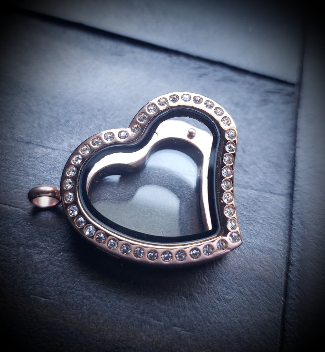 Rose Gold Heart Floating Locket-crystal Face-option to Add Chain-gift ...
