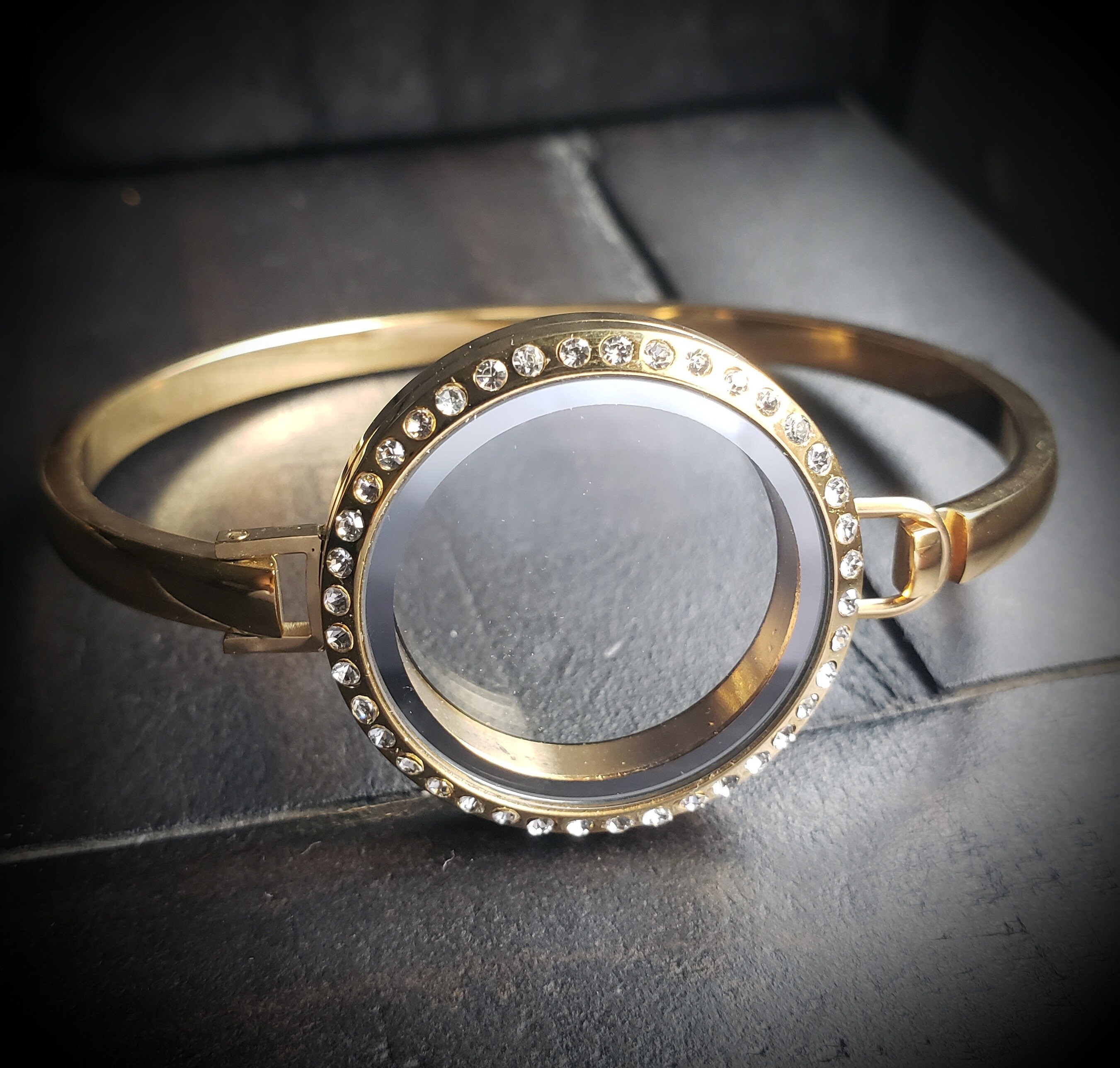 Gold Floating Locket Bangle Bracelet-large 30mm - Etsy